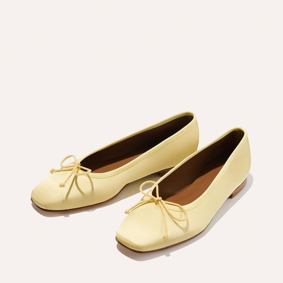 Square Toe Yellow Satin Ballet Flats | The Fonteyn – Margaux