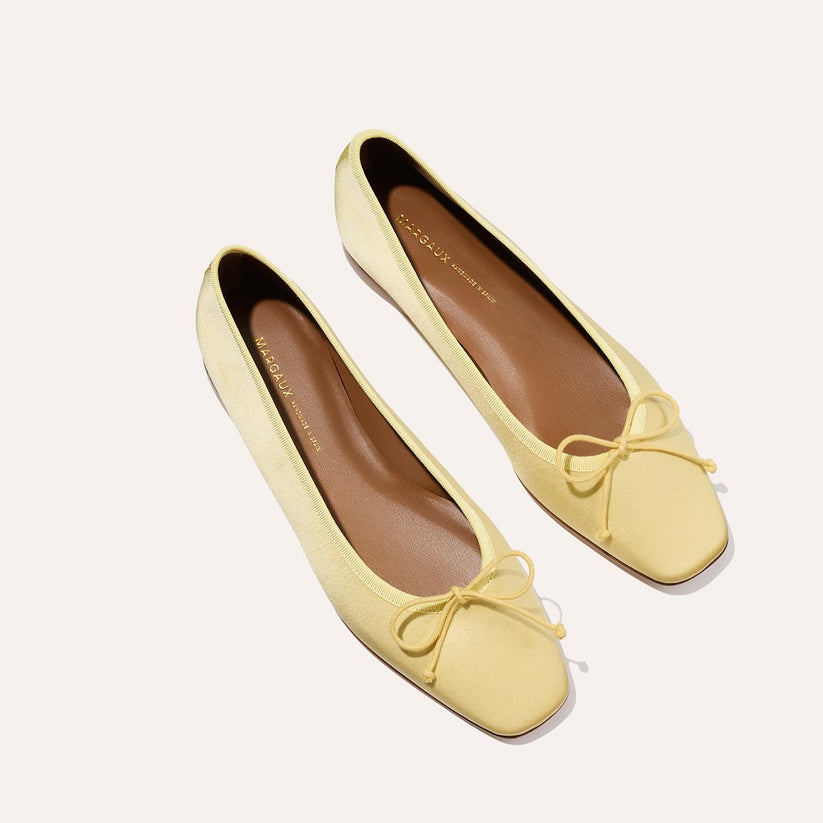 Square Toe Yellow Satin Ballet Flats | The Fonteyn – Margaux
