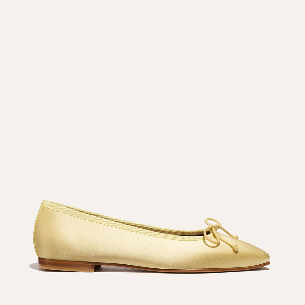 Square Toe Yellow Satin Ballet Flats | The Fonteyn – Margaux