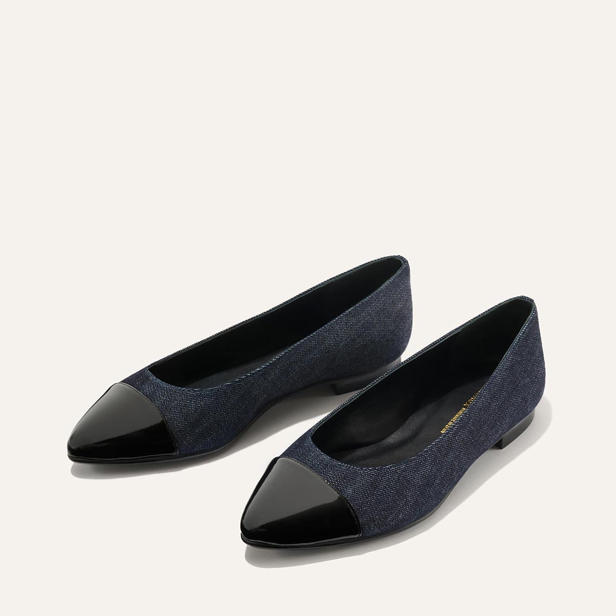 Pointed Toe Flats in Indigo Denim and Black Patent Leather – Margaux